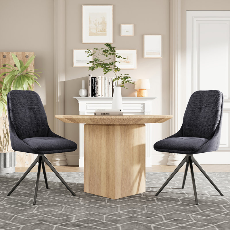 George Oliver 360 Swivel Dining Chairs Fabric Upholstered Kitchen Side Chair with Arms Mid Century Modern Accent Chair with Metal Legs for Dining